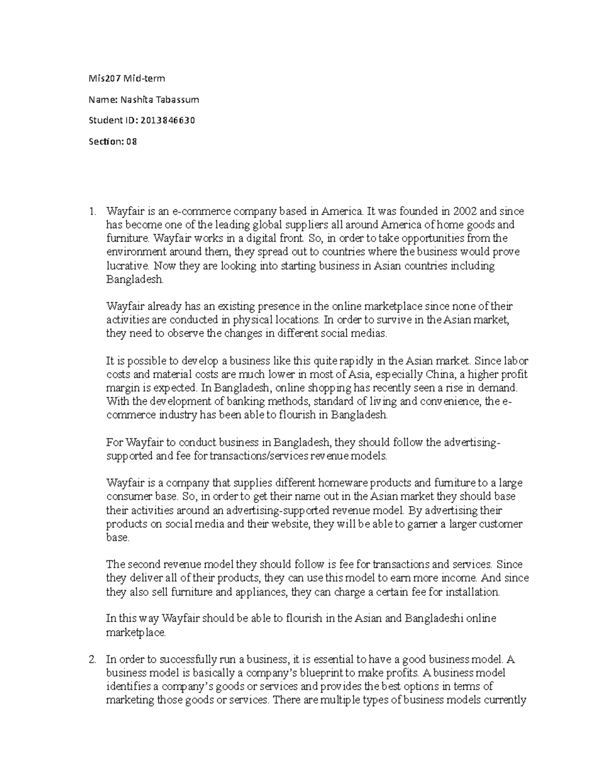 Midterm Assignment for the midterm - Management Information System ...