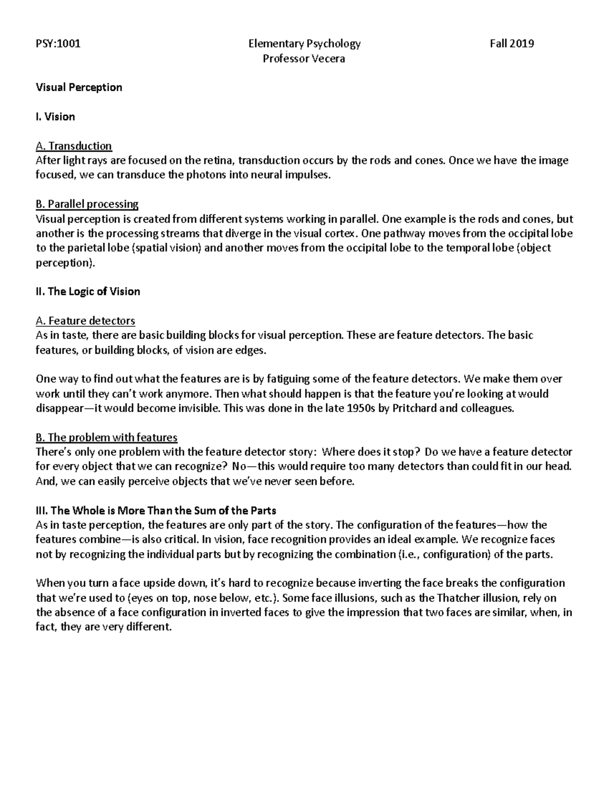 Perception 2 - Vecera: Lecture Outline. - Warning: TT: undefined function: 32 PSY:1001 ...