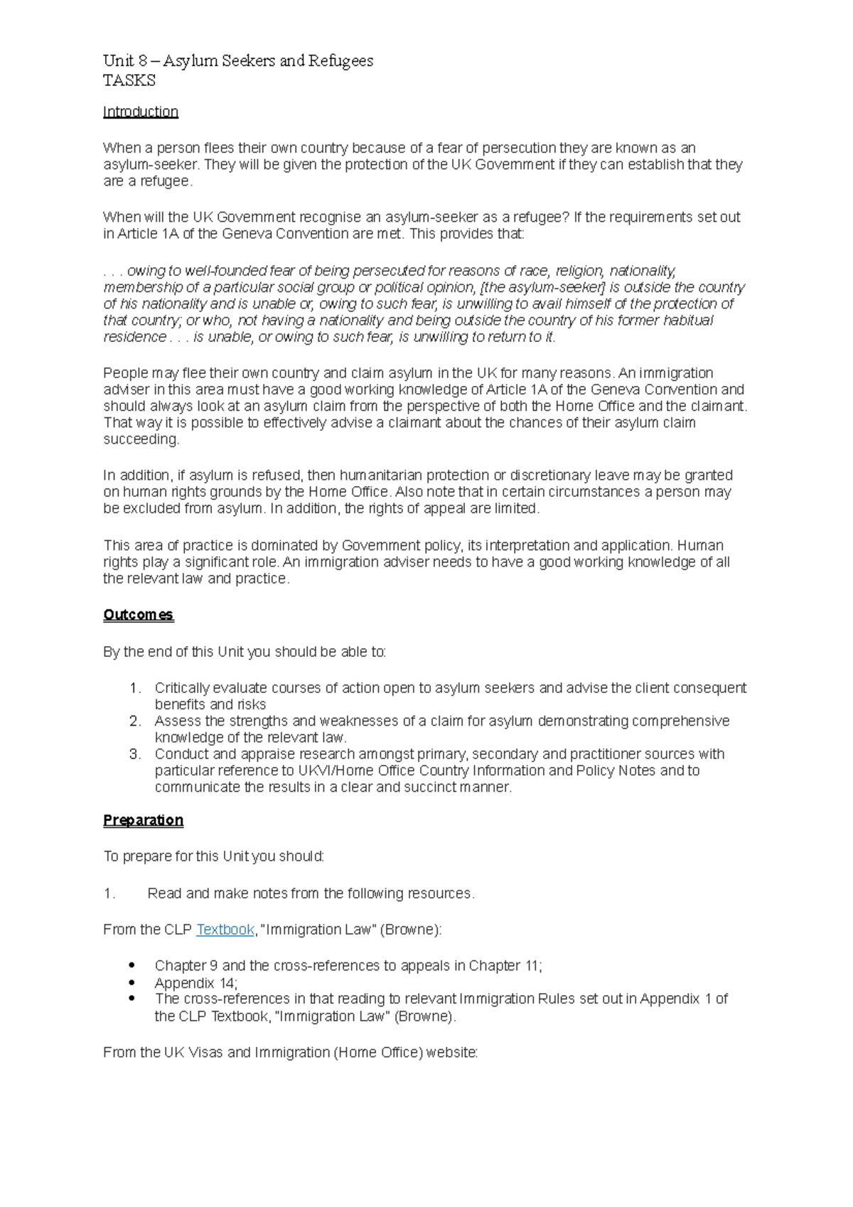 8. Asylum Seekers and Refugees ( Tasks) - TASKS Introduction When a ...