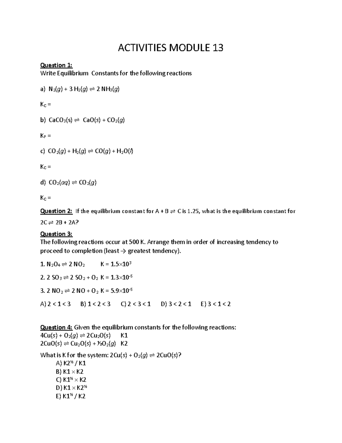 Activities Module 13- questions profs gave us to use for exam and ...