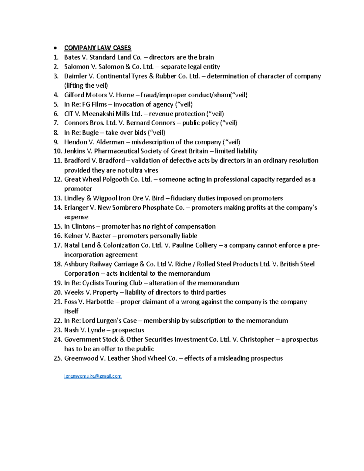 Company case laws - Case summaries - • COMPANY LAW CASES Bates V ...