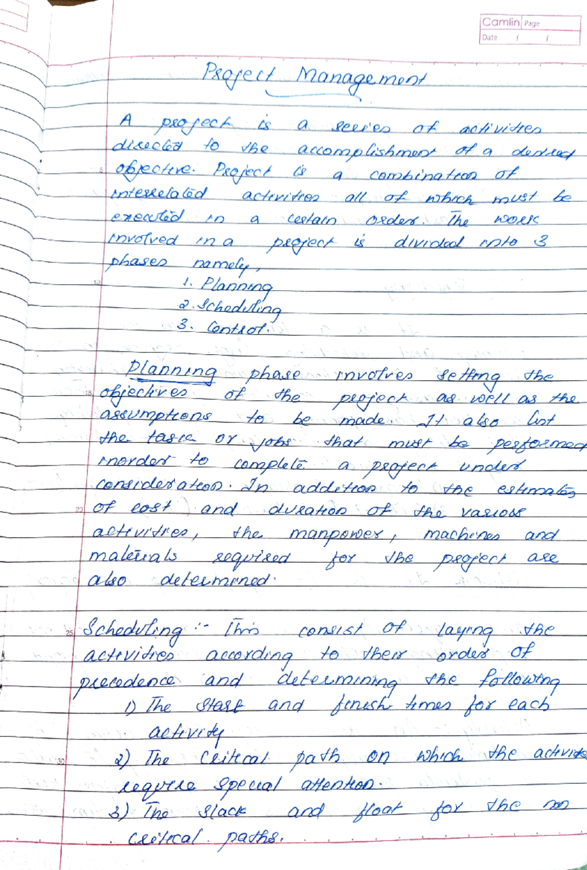 Project managnment - Camlin Page Date Pkpect Managemen A p pecA discc o ...