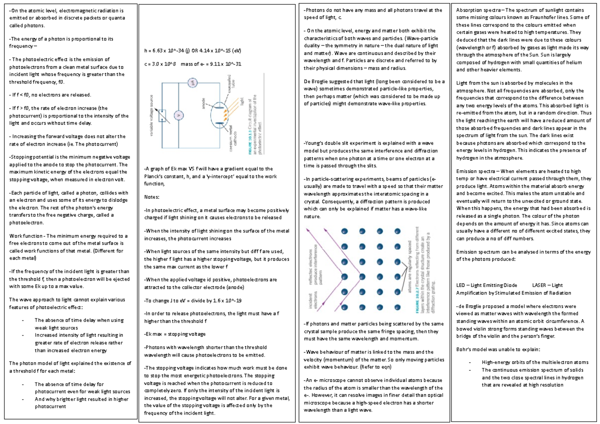 Chapter 10 Cheat sheet page 1 - Absorption spectra – The spectrum of ...
