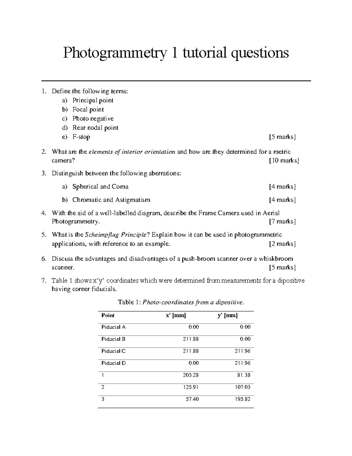 Photogrammetry 1 tutorial questions - Photogrammetry 1 tutorial questions Define the following ...