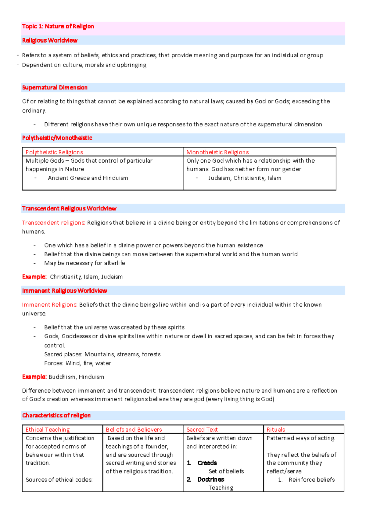 Notes - Topic 1 : Nature of Religion Religious Worldview Refers to a ...