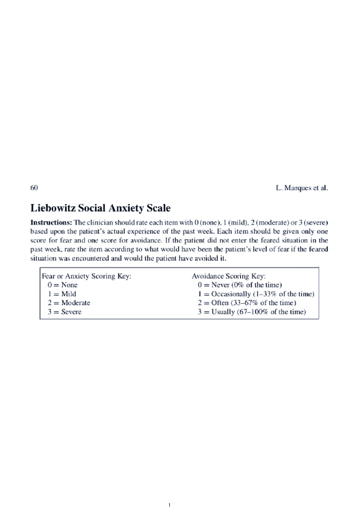 Liebowitz Social Anxiety Scale - Masters in psychology - Studocu