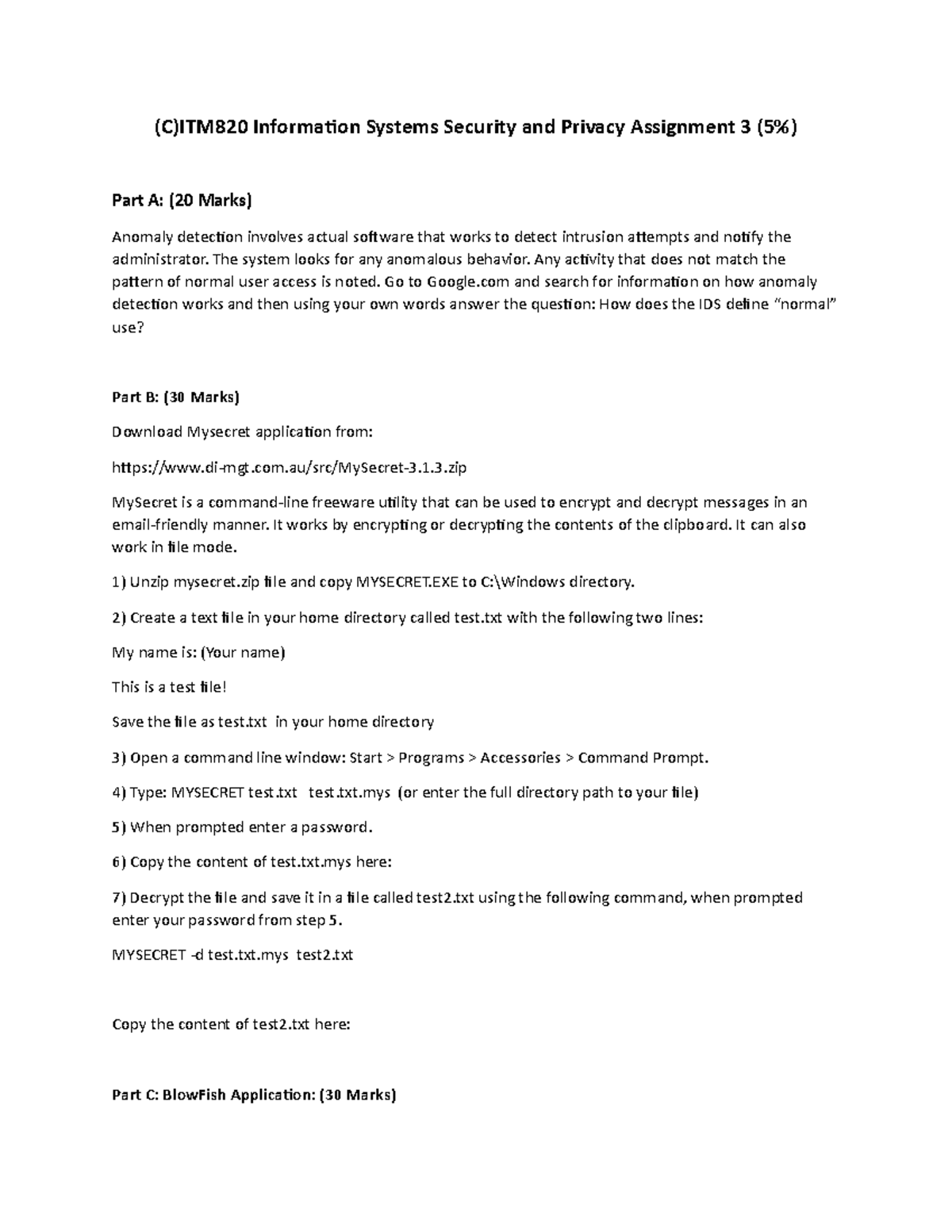 CITM820 Assignment 3 - Notes - (C)ITM820 Information Systems Security ...