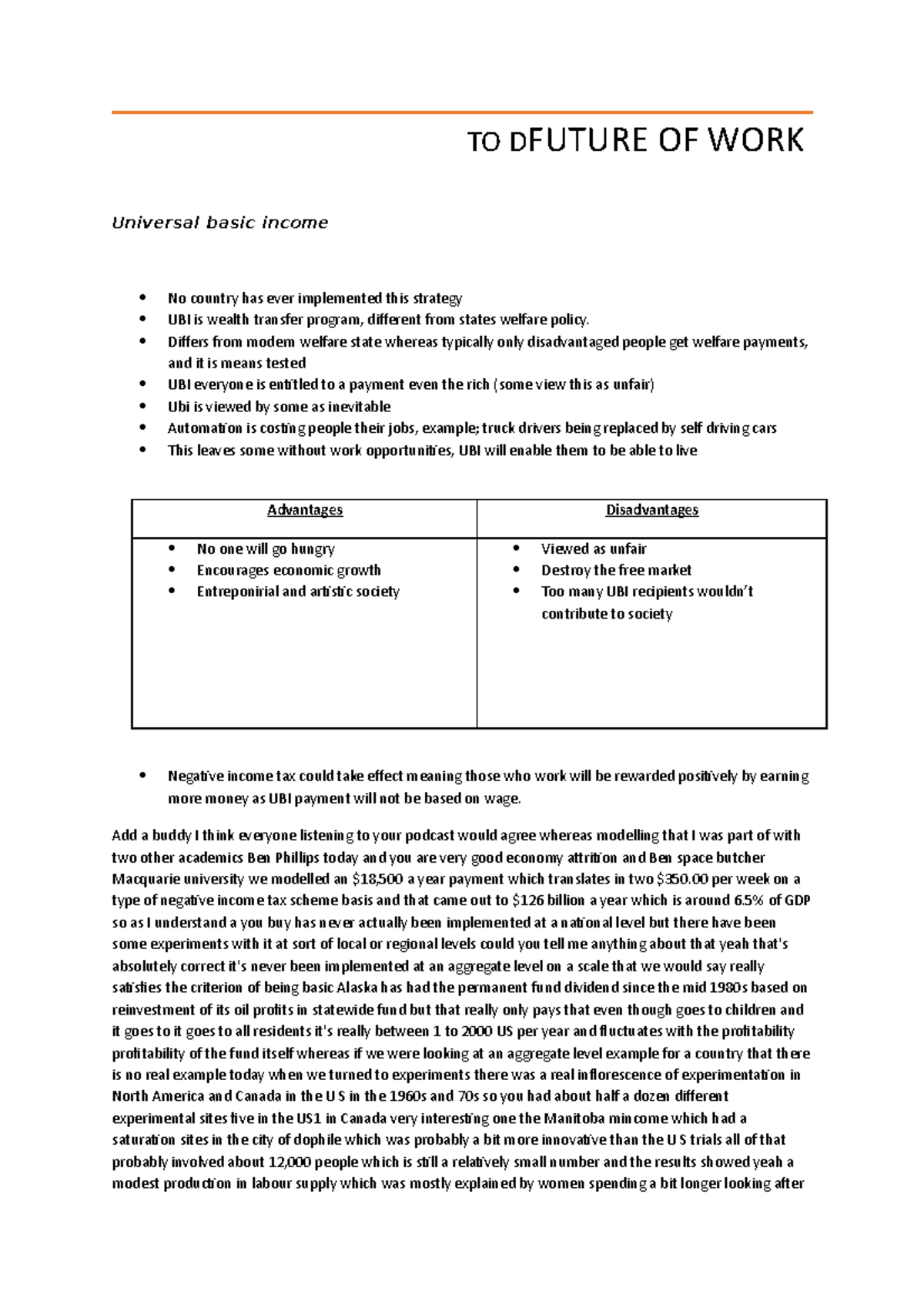 Future Of Work - very g - TO DFUTURE OF WORK Universal basic income No ...