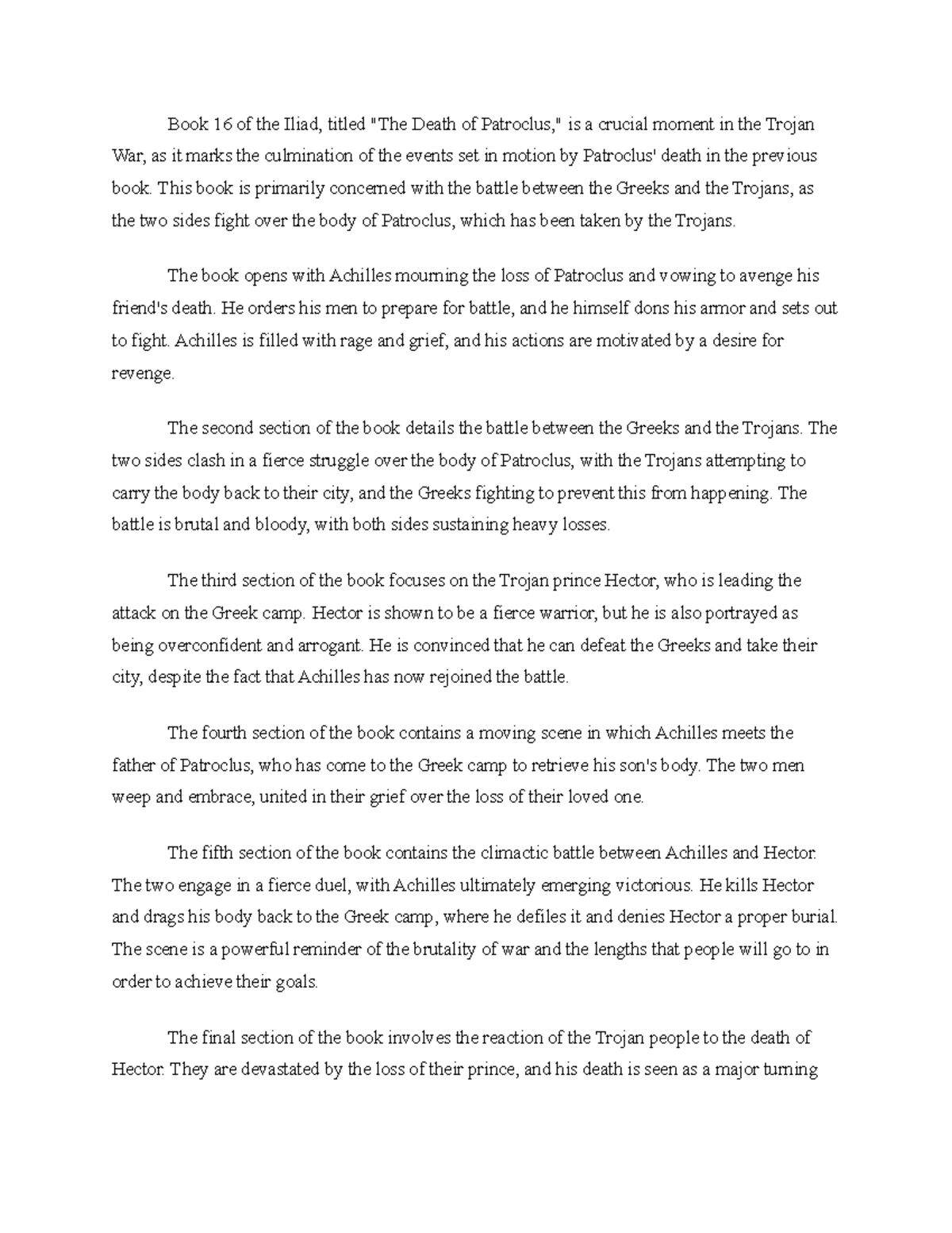 Book 16 of the Iliad Plot Summary - Book 16 of the Iliad, titled "The ...