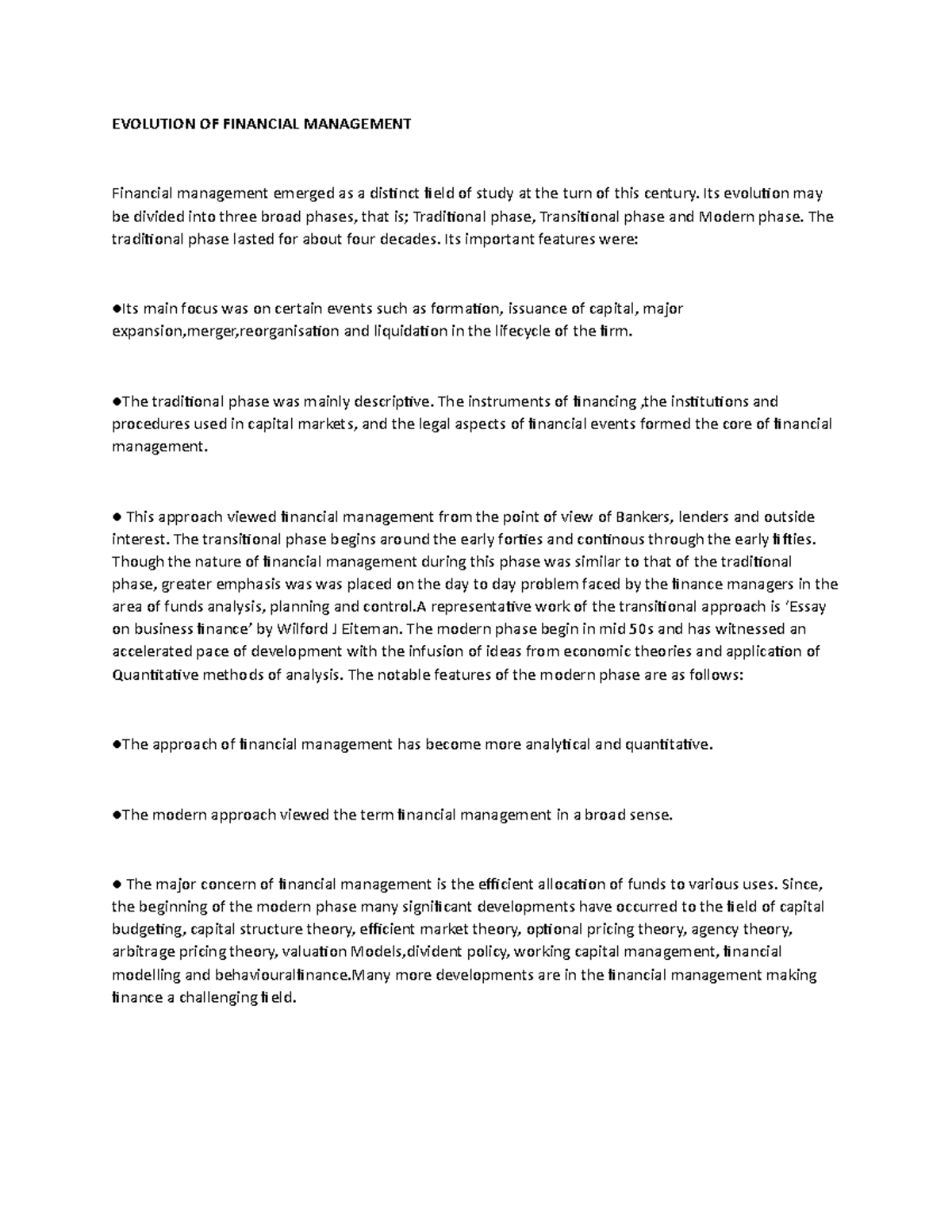 Evolution of financial management - EVOLUTION OF FINANCIAL MANAGEMENT ...