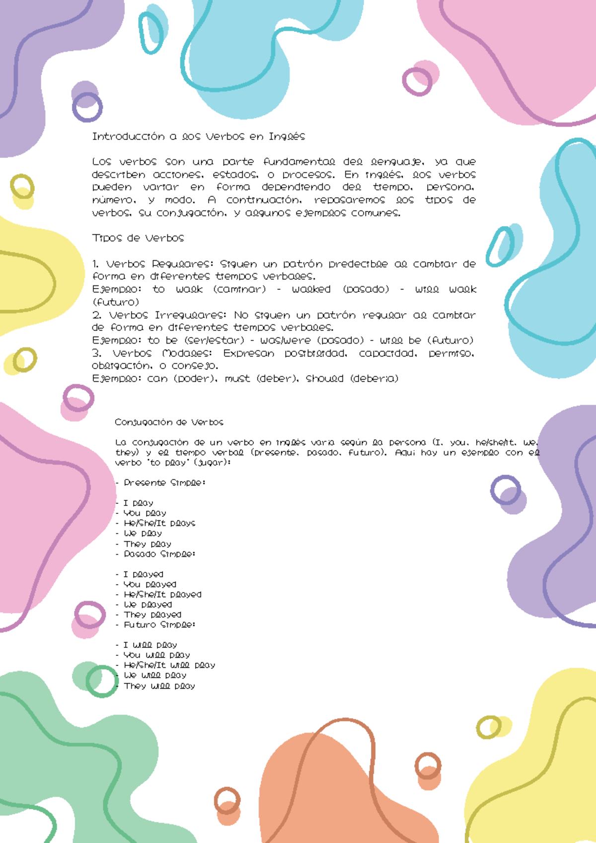 Verbos - En inglés, los verbos pueden variar en forma dependiendo del ...