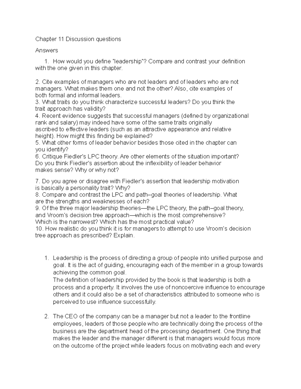 Chapter 11 Discussion questions - Chapter 11 Discussion questions ...