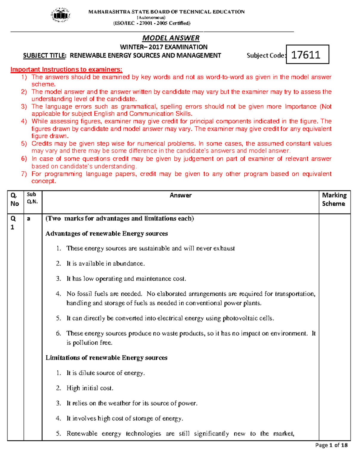 6th sem renewable energy sources and management mech answer paper ...