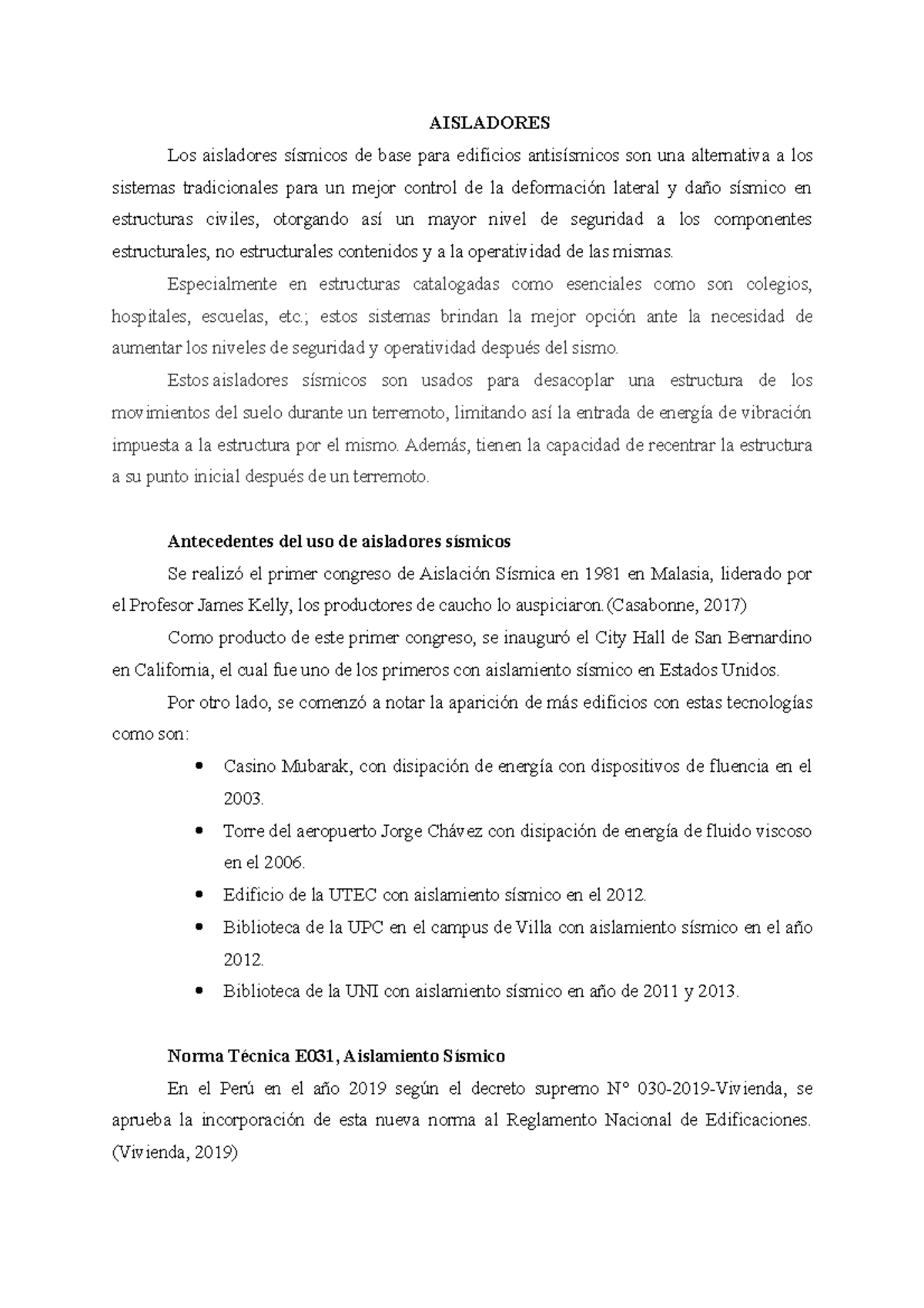 Aisladores - pc1 - AISLADORES Los aisladores sísmicos de base para edificios antisísmicos son ...