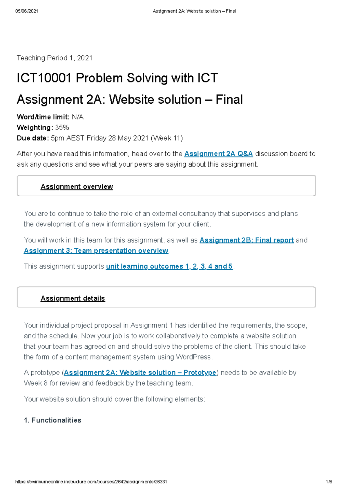 Assignment 2A Website solution – Final 123 - Teaching Period 1, 2021 ...