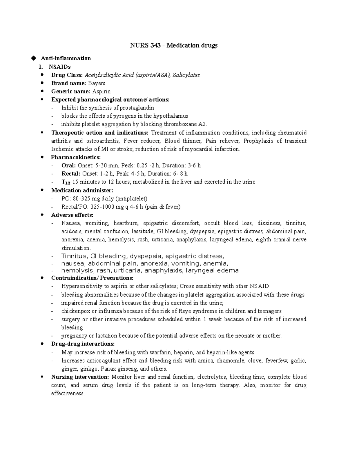 NURS 343 - Medication cards - NURS 343 - Medication drugs Anti ...