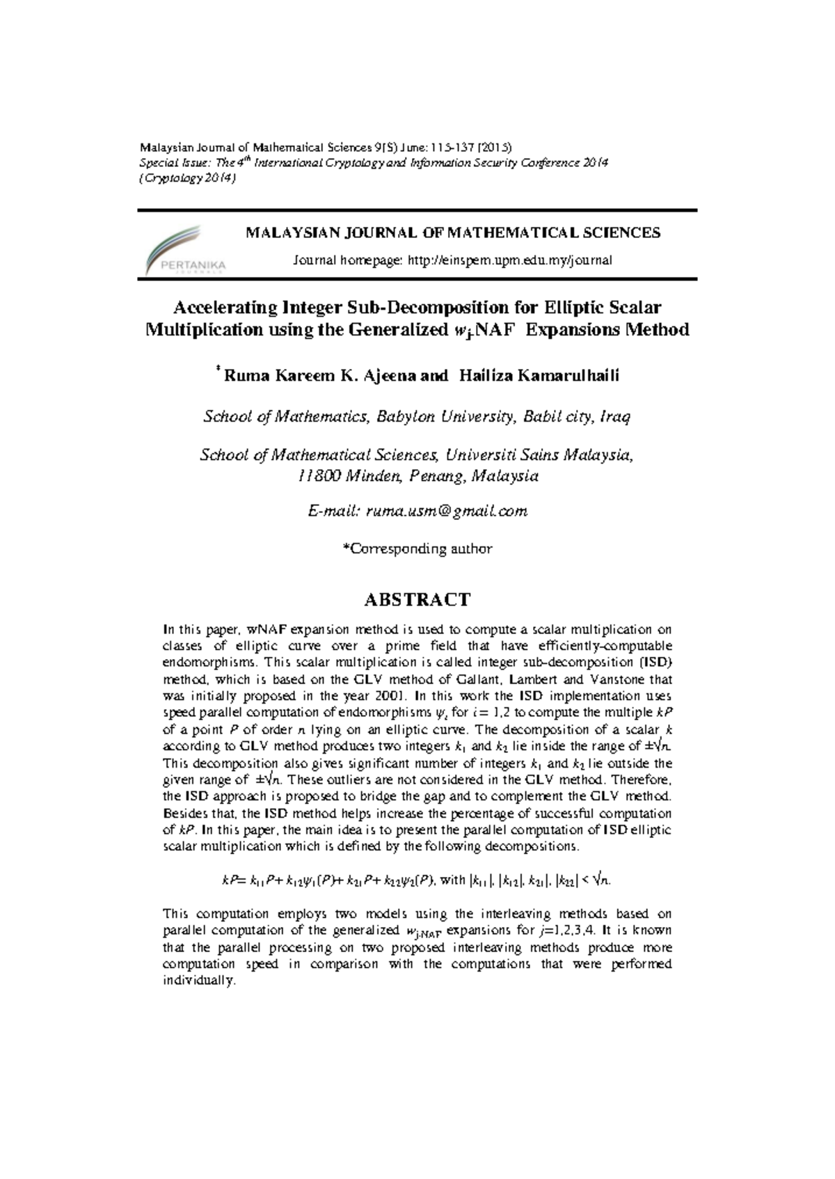 Accelerating Integer Sub Decomposition For Elliptic Scalar Multiplication Using The Generalized