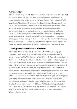 Research Assignment - 1 EFK 120 MODULE ASSIGNMENT: HERITAGE MANAGEMENT AND HERITAGE TOURIST ...