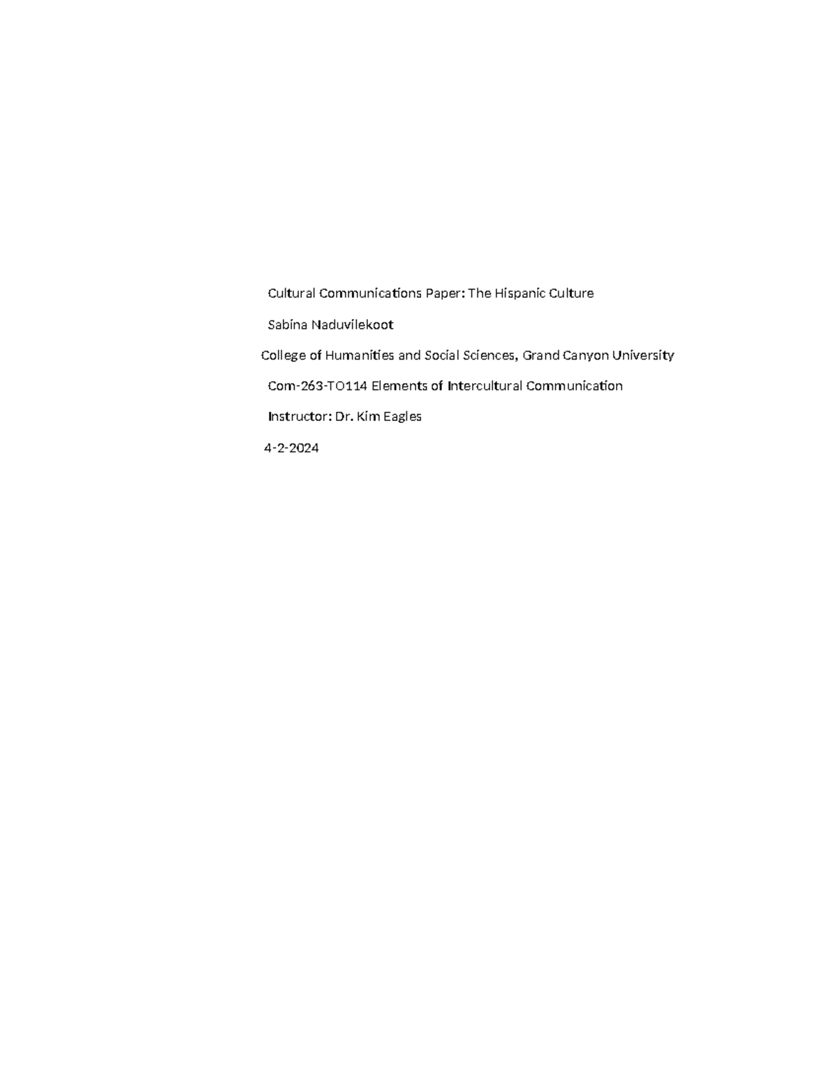 Cultural Paper Final Draft - Cultural Communications Paper: The ...