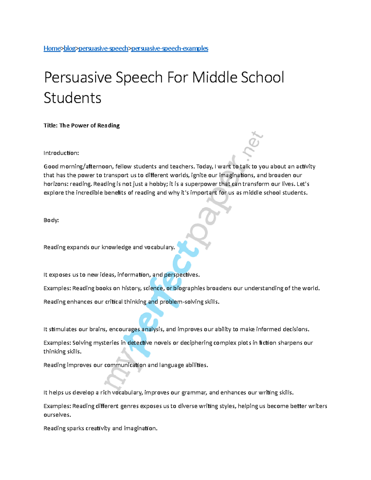Persuasive speech for middle school students pdf - - Studocu