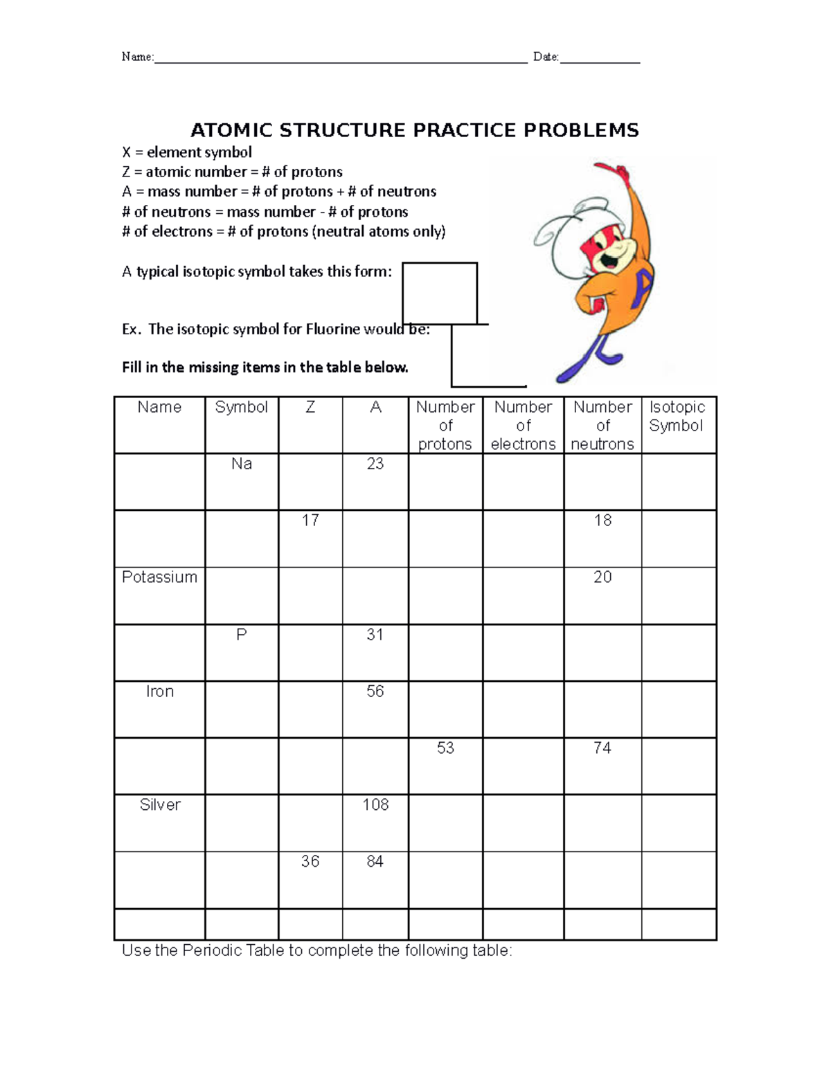 Atomic Structure Practice - Name