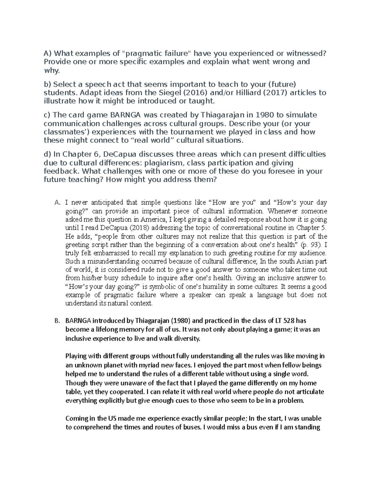 Assignment 3 LT 528 - A) What examples of "pragmatic failure" have you ...