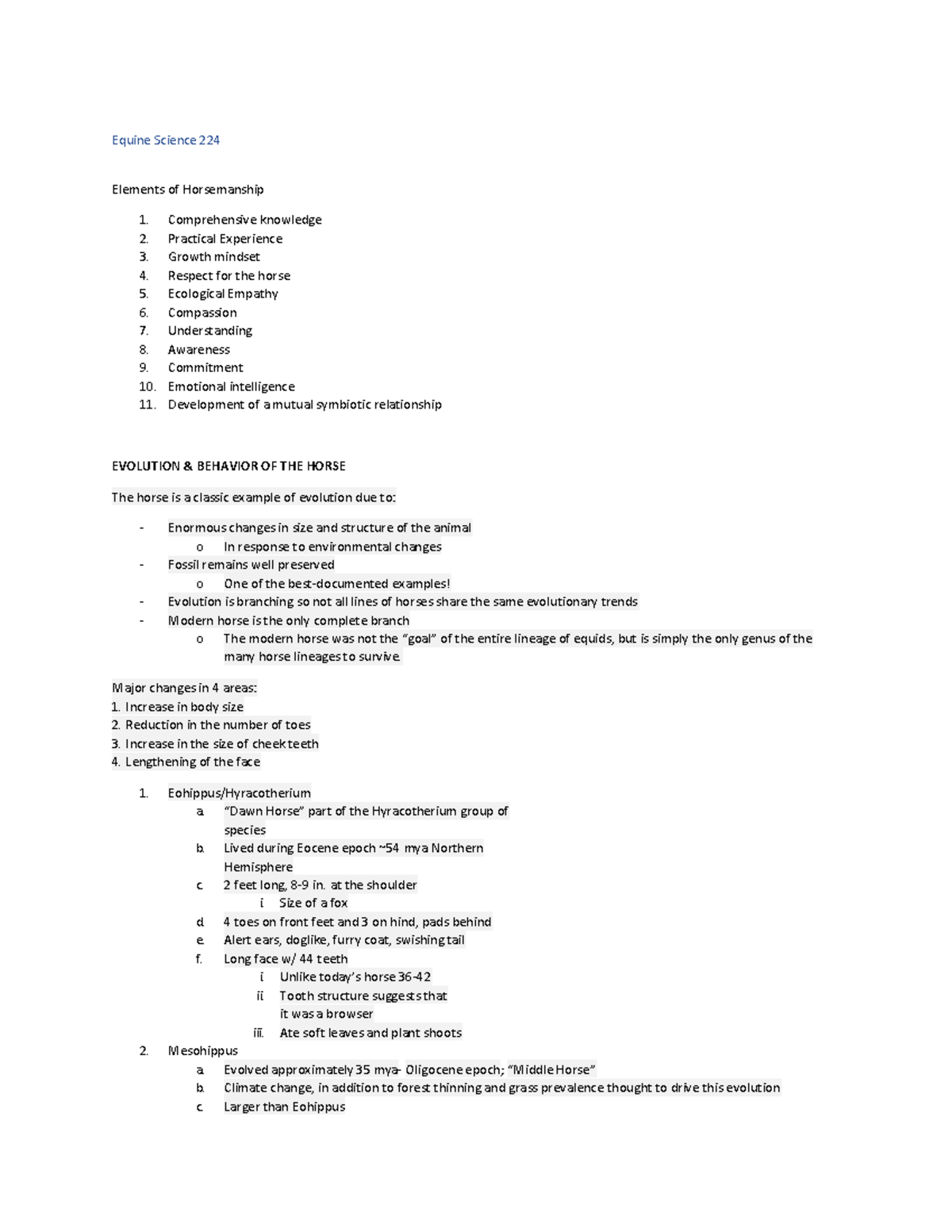Equine Science - Everything from the lecture! - Equine Science 224 ...