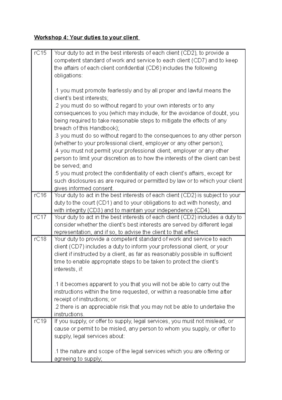 Prof Ethics Code of Conduct Compliation W4 - Workshop 4: Your duties to ...