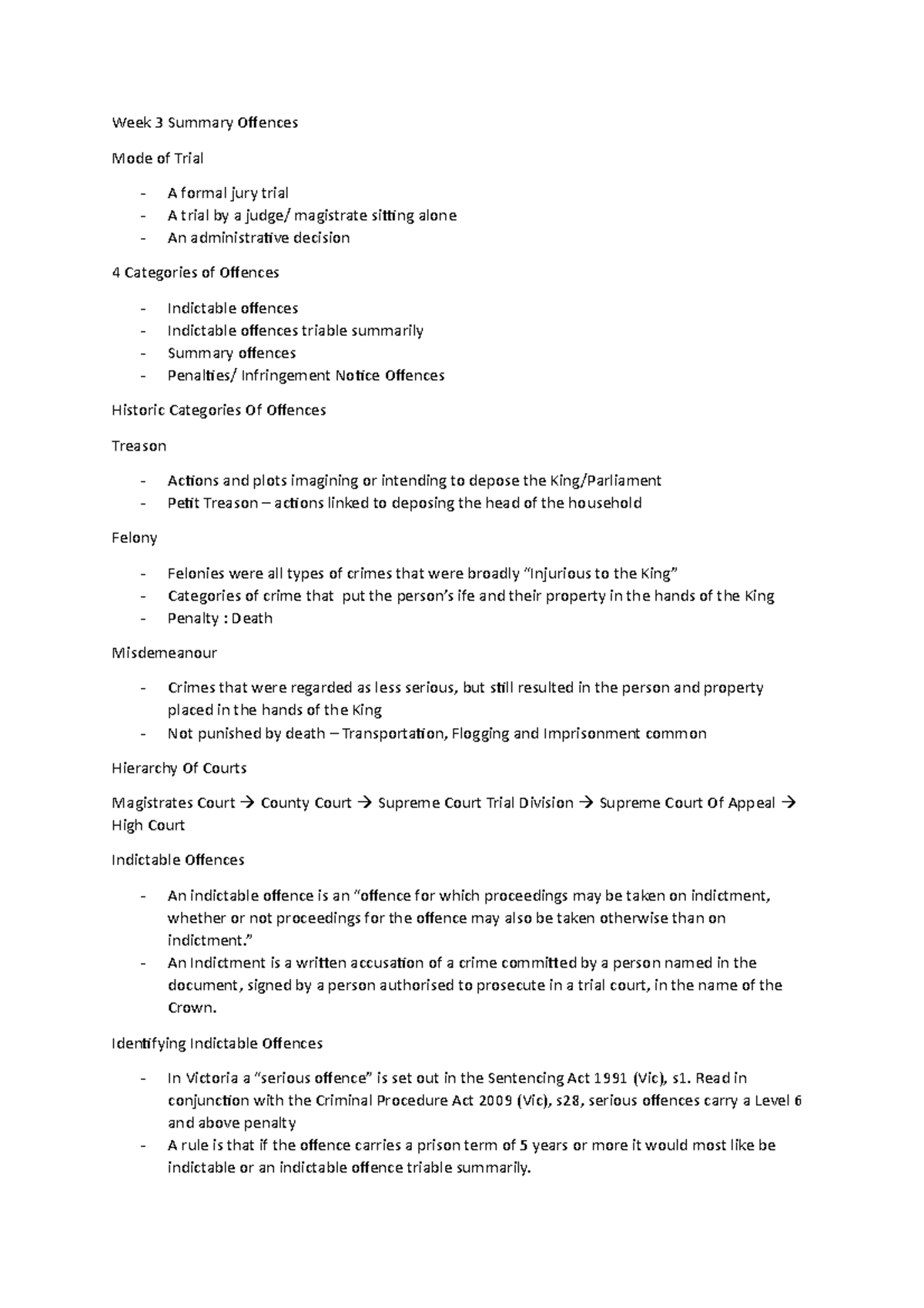 Criminal Law and Procedure Week 3 - Week 3 Summary Offences Mode of ...
