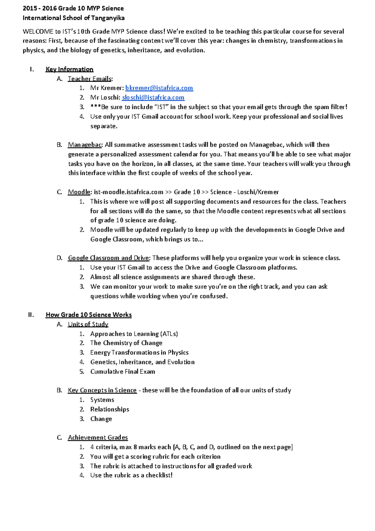 2015 2016 g10 science syllabus - International School of Tanganyika ...