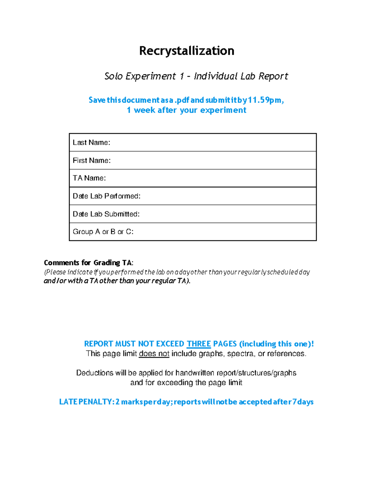 Recrystillization lab report pdf - Recrystallization Solo Experiment 1 ...