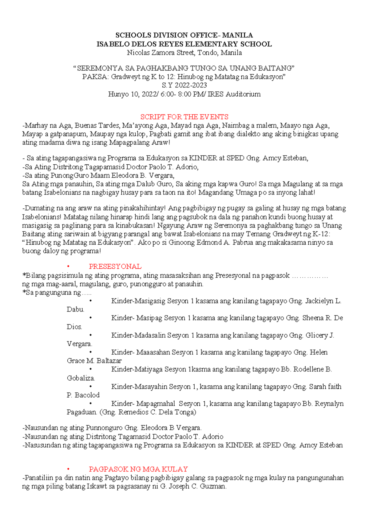 Kinder Moving UP Script 2022 2023 2 - SCHOOLS DIVISION OFFICE- MANILA ...