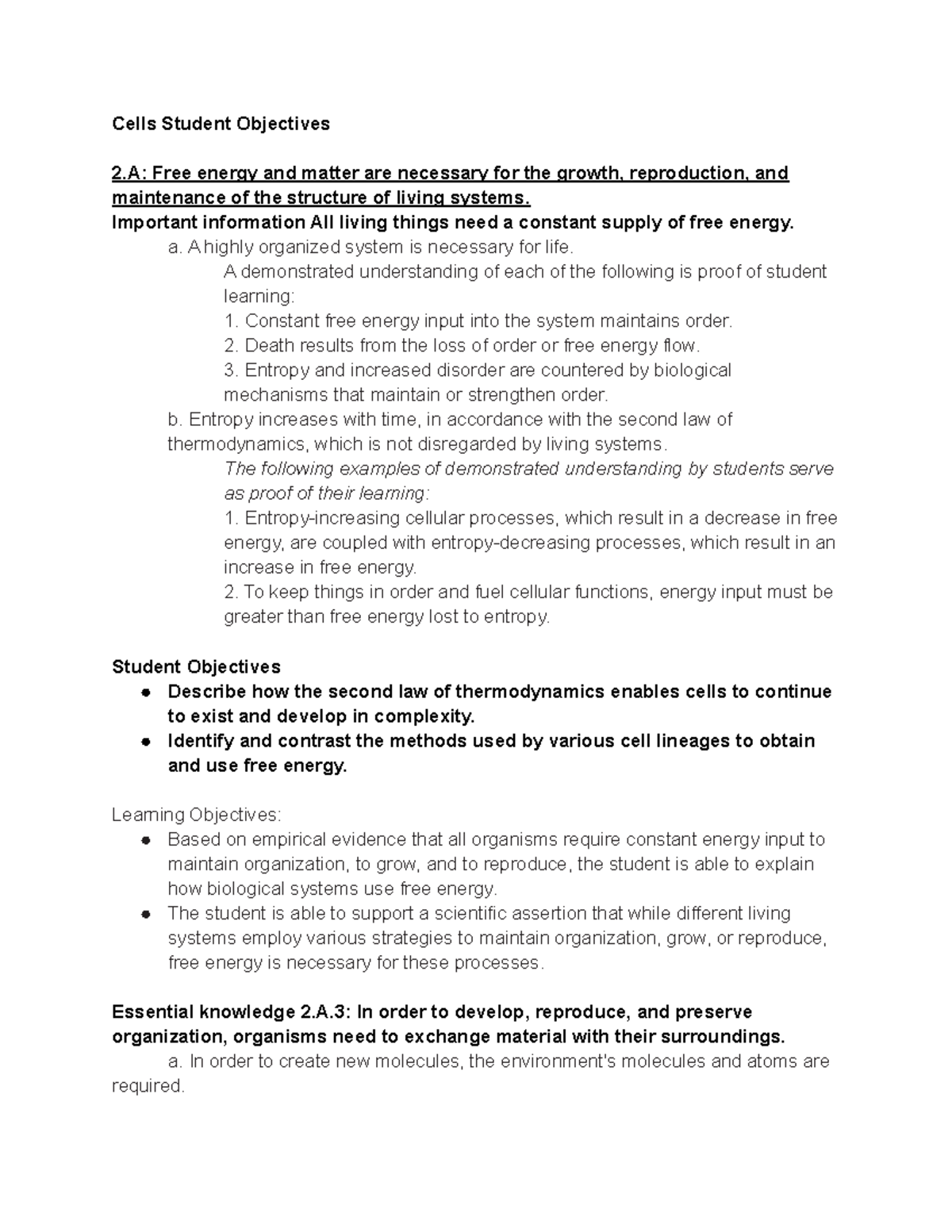Cells Student Objectives - Important information All living things need ...