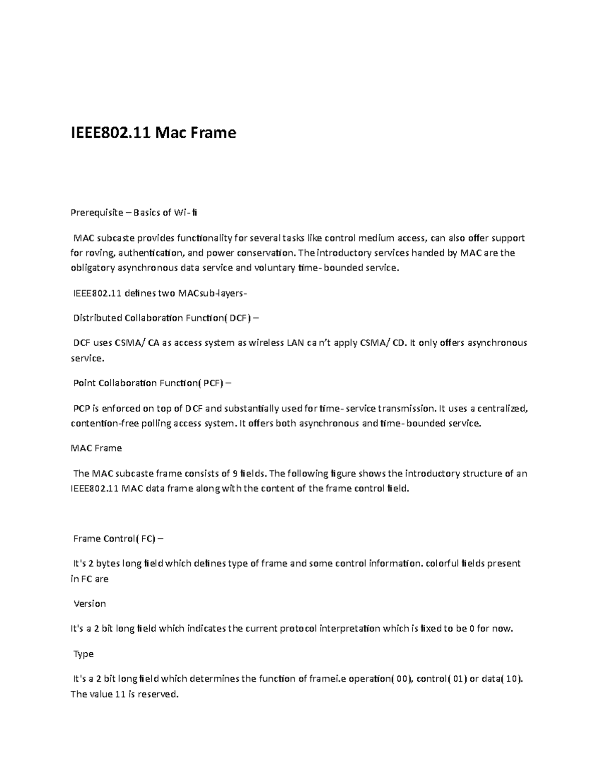 IEEE802.11 Mac Frame - IEEE802 Mac Frame Prerequisite – Basics of Wi ...