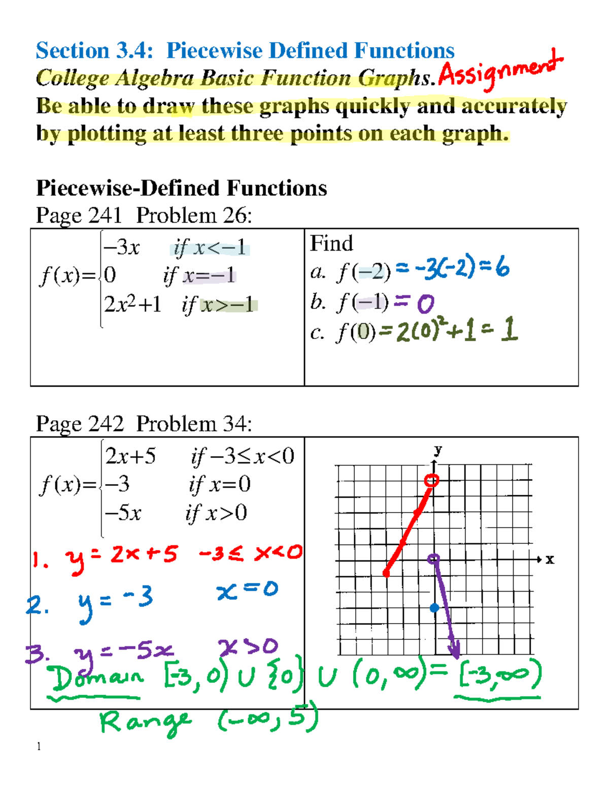 MA134- Section 3.4 - SEMO - Section 3: Piecewise Defined Functions College Algebra Basic ...