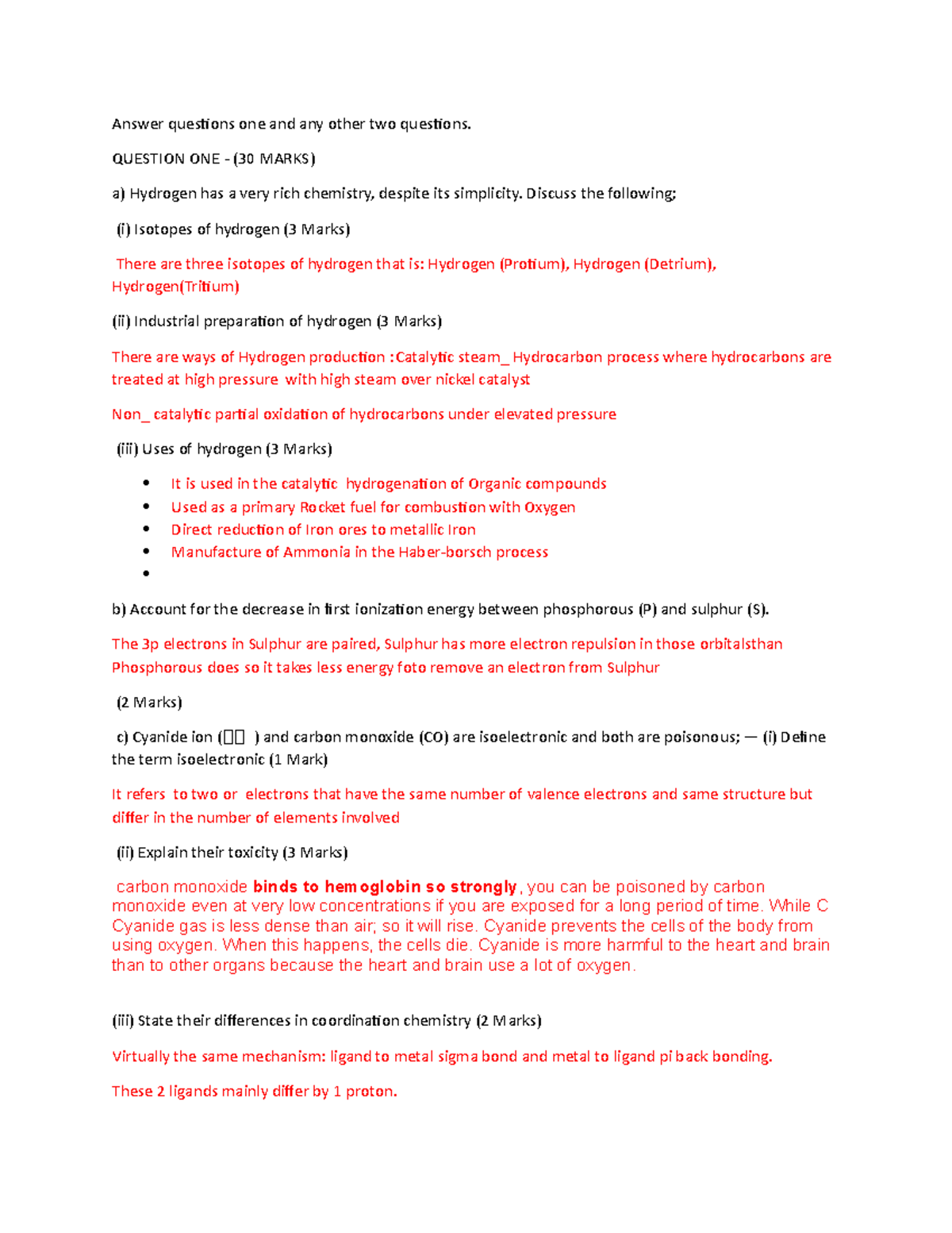 Questions ON Comparative Study OF S AND P Blocks - Answer questions one ...