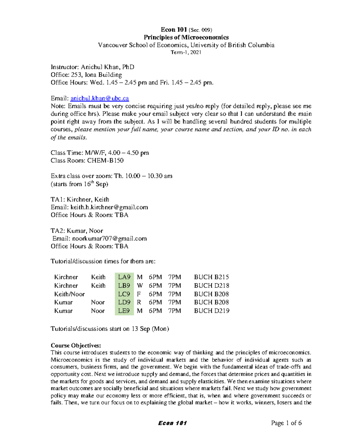 ECON 101-009-Course Outline (2021W1) Syllabus - Econ 101 (Sec. 009 ...