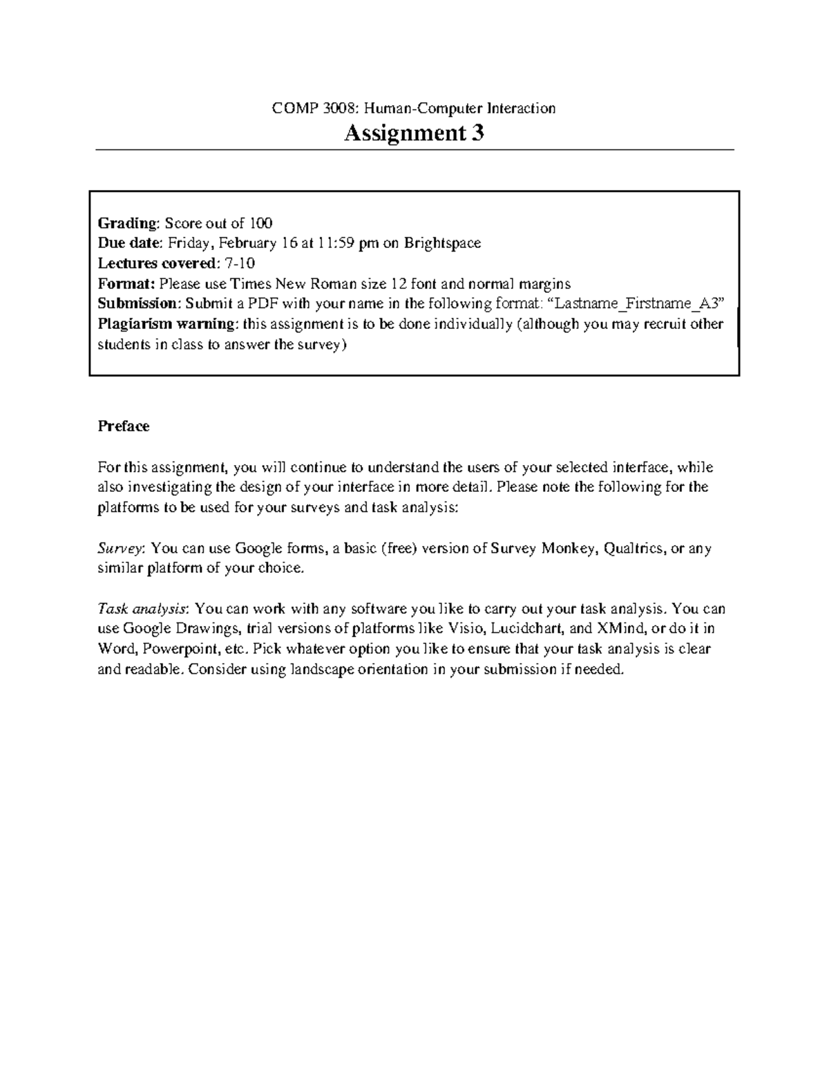 Assignment 3 - COMP 3008: Human-Computer Interaction Assignment 3 ...