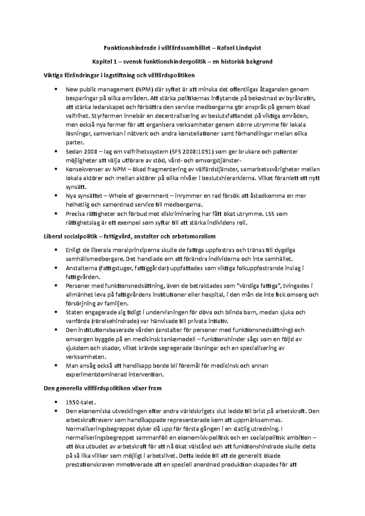 Funktionshindrade i välfärdssamhället sammanfattning ...