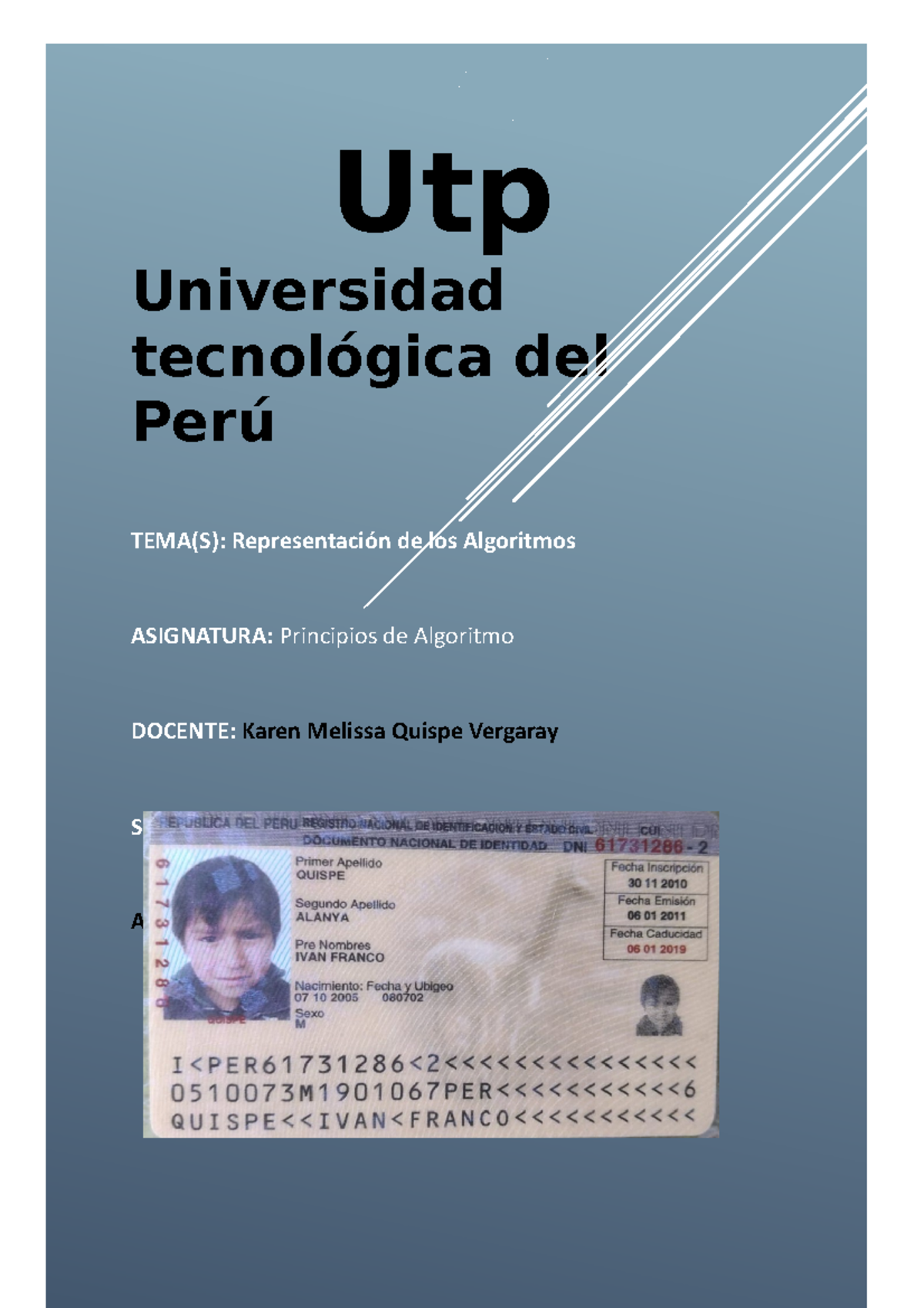 Tarea de Algoritmo 1 - Utp Universidad tecnológica del Perú TEMA(S ...