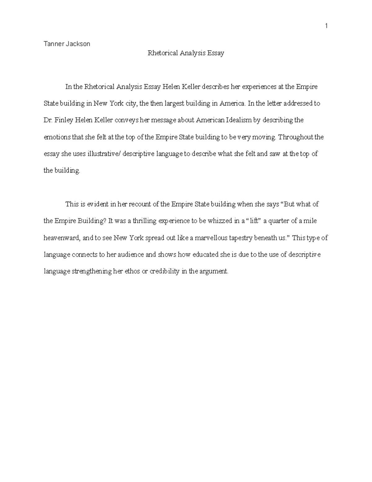 Rhetorical Essay Prompt #1 - 1 Tanner Jackson Rhetorical Analysis Essay ...