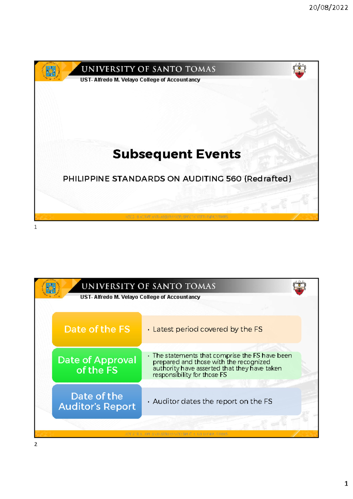 Subsequent Events - Subsequent Events PHILIPPINE STANDARDS ON AUDITING ...