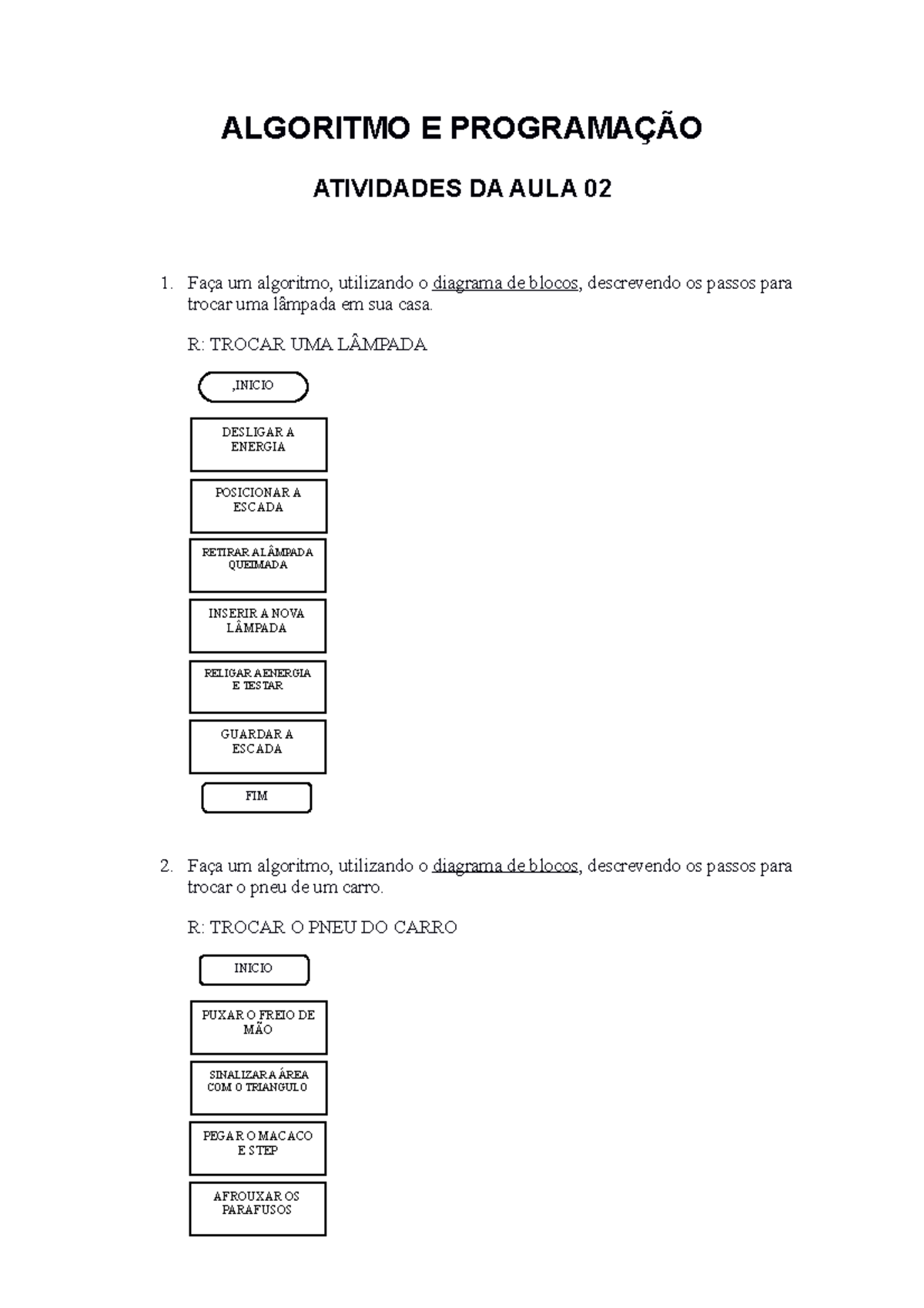 Atividade 72771 - ALGORITMO E PROGRAMAÇÃO ATIVIDADES DA AULA 02 1. Faça ...