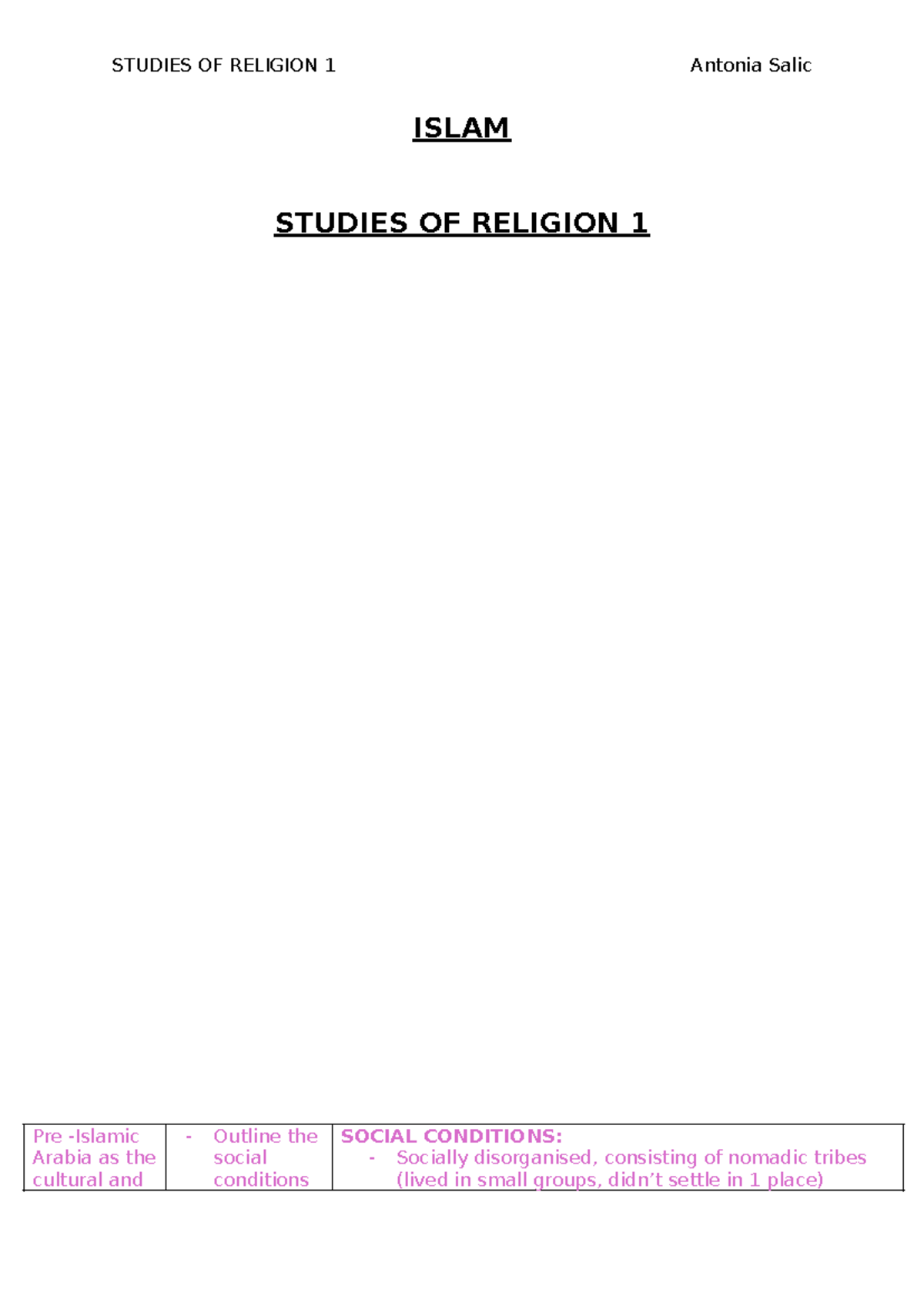 Studies OF Religion 1 - SOR 1 NOTES - ISLAM + JUDAISM - ISLAM STUDIES ...