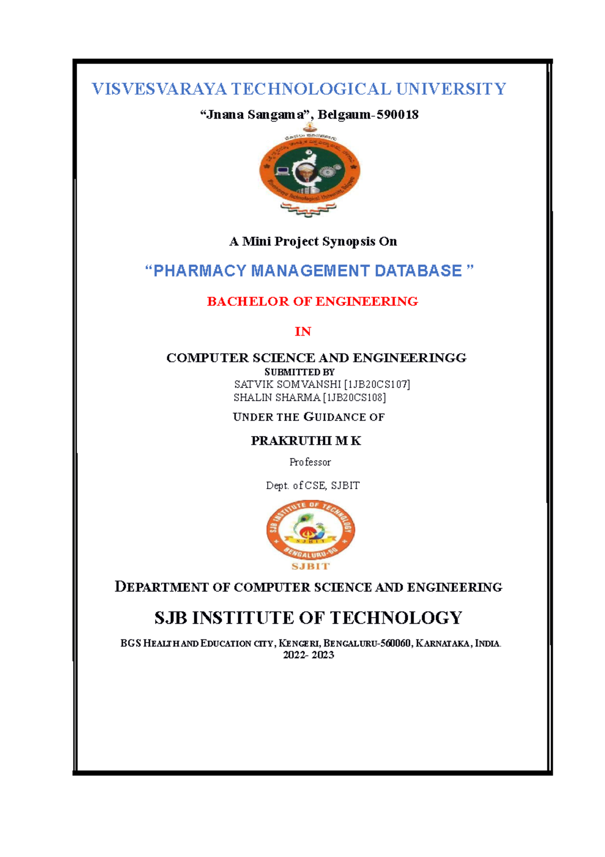 DBMS Project - its good work - VISVESVARAYA TECHNOLOGICAL UNIVERSITY ...