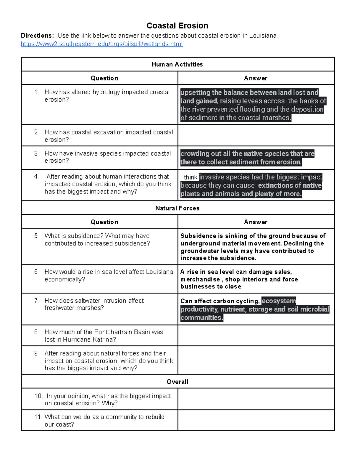 Coastal Erosion - notes - Coastal Erosion Directions: Use the link ...