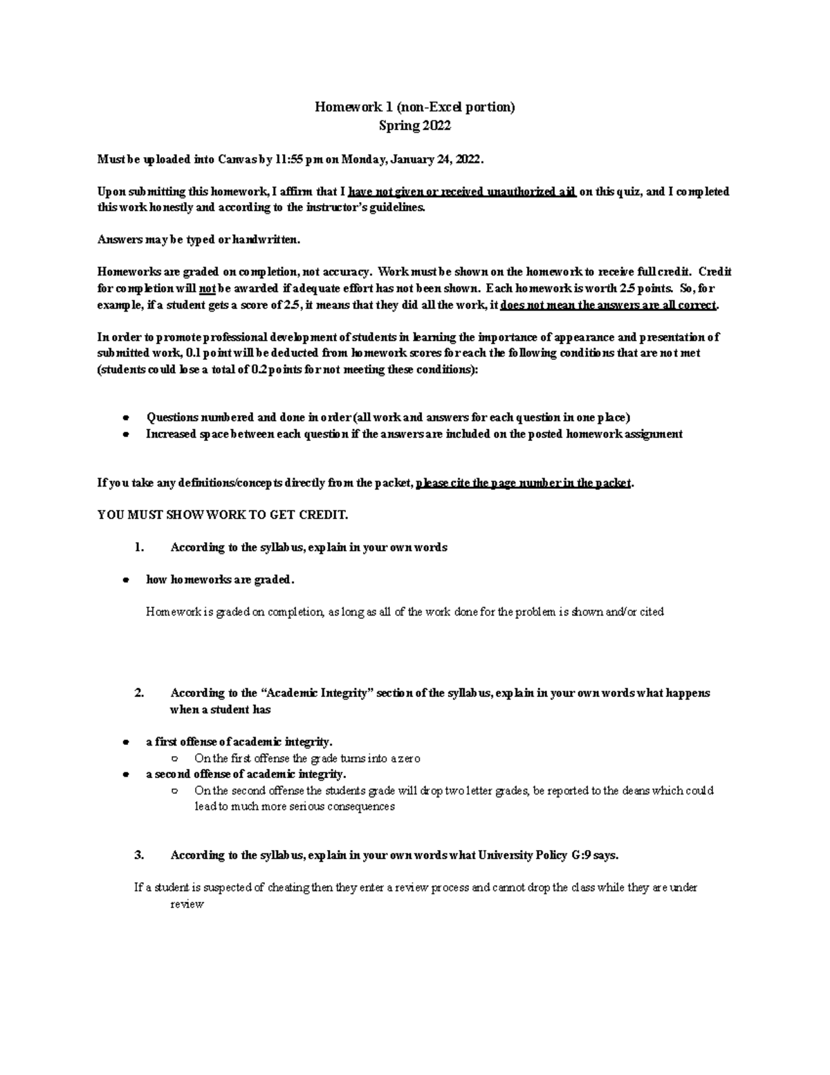 Homework 1 SCM 200 - Homework 1 (non-Excel portion) Spring 2022 Must be uploaded into Canvas by ...