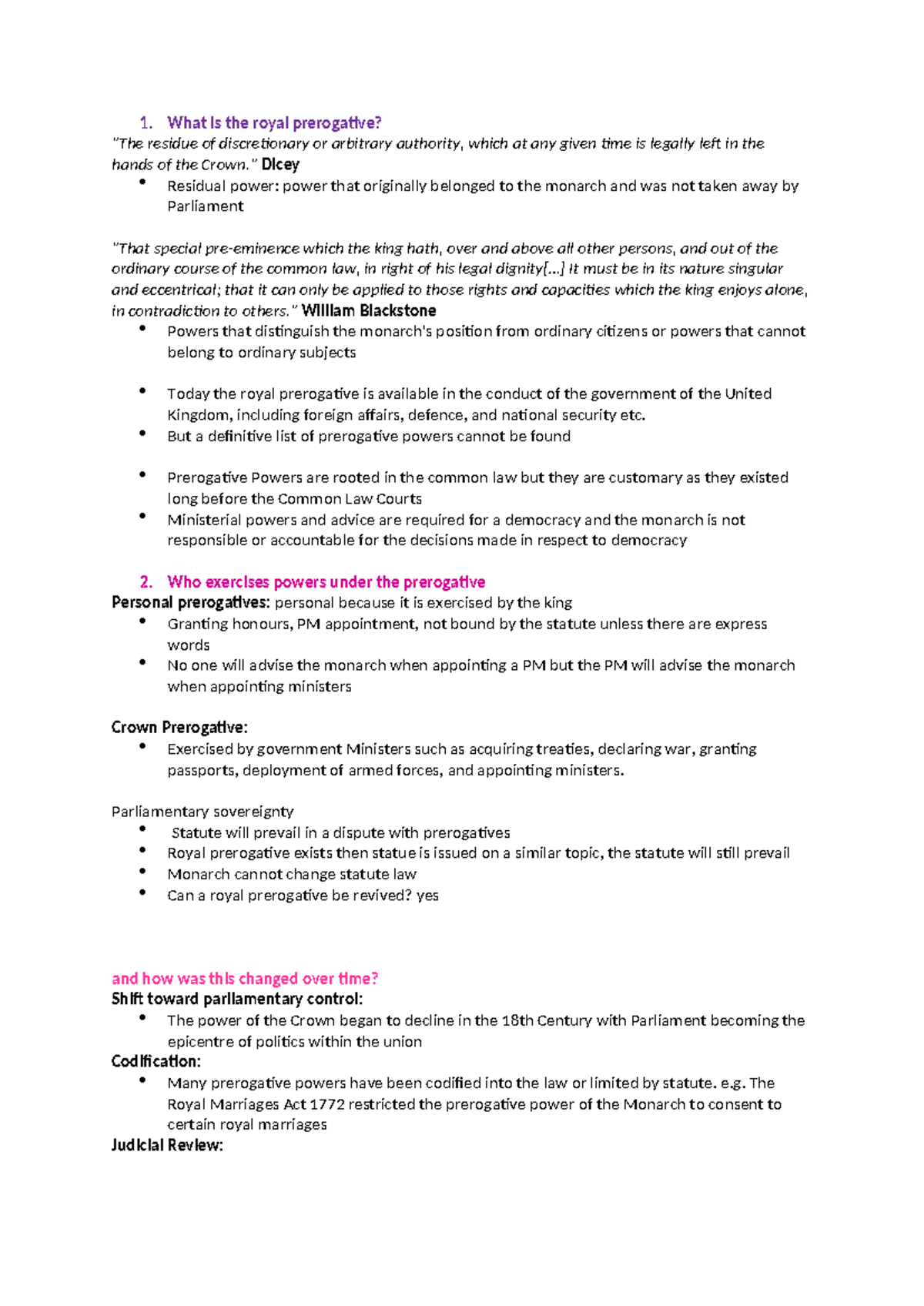 Constitutional Law Tutorial 3 Brexit and Prerogative Powers - 1. What ...