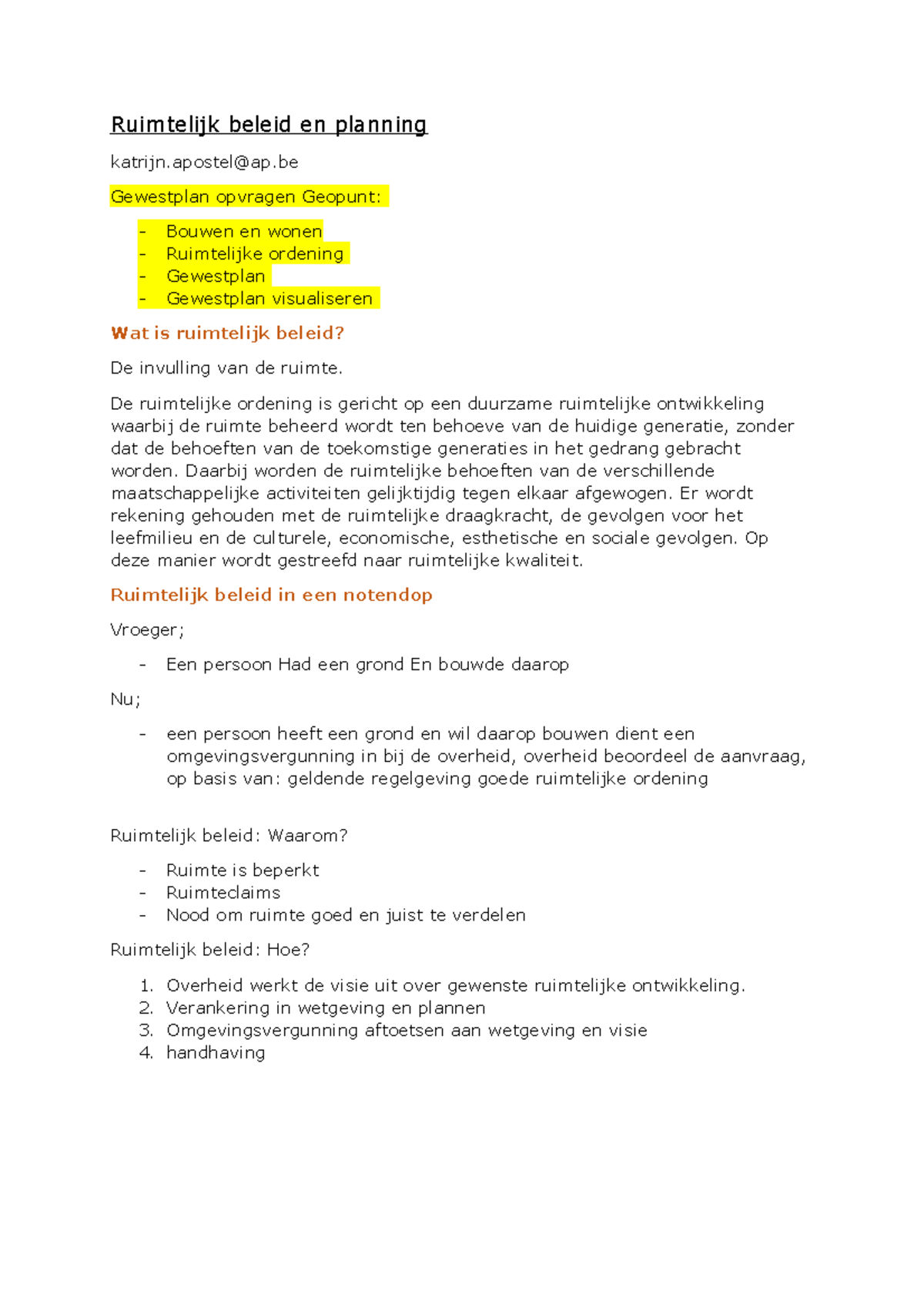 Ruimtelijk beleid en planning - Ruimtelijk beleid en planning katrijn ...