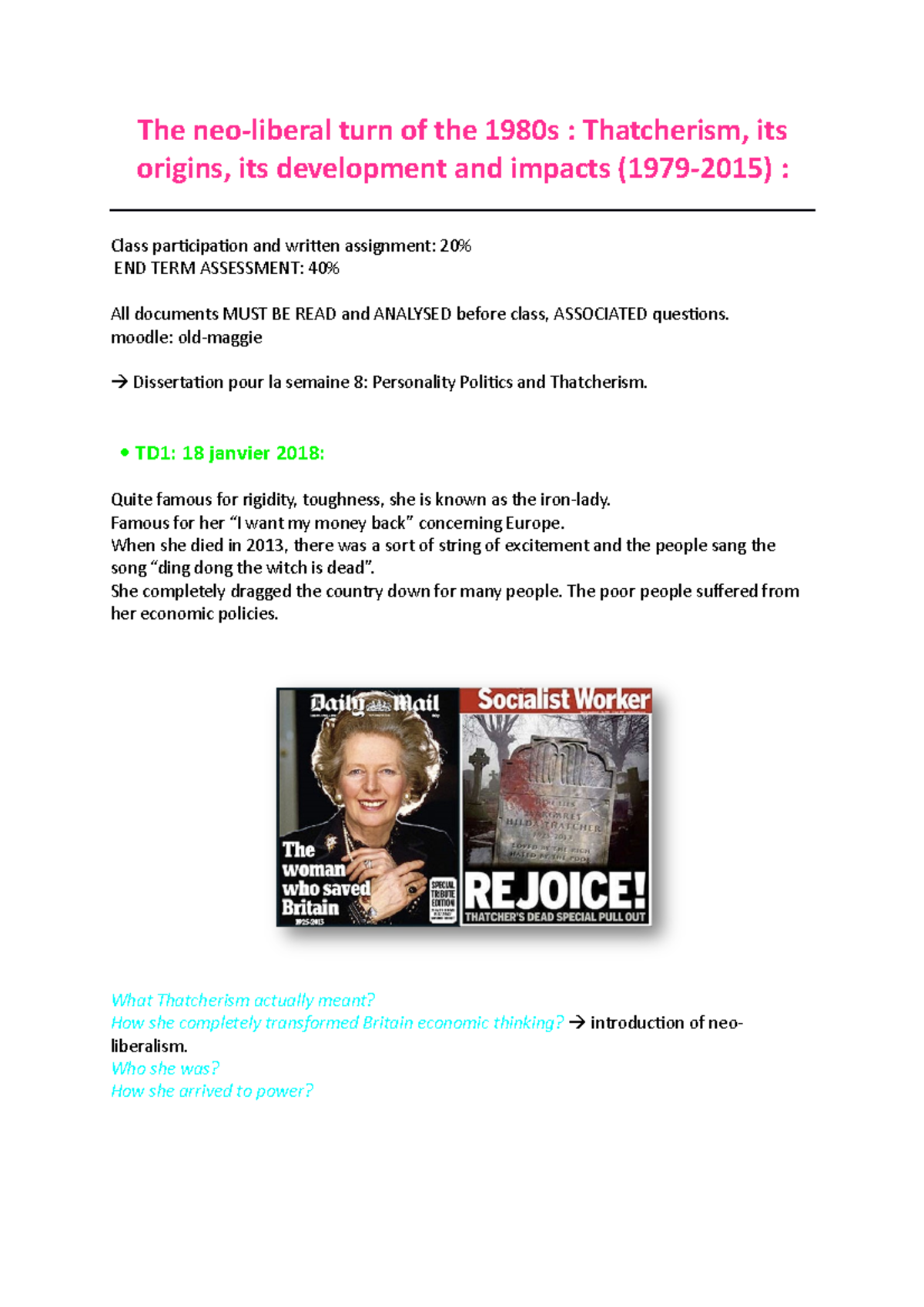 Civilisation Thatcher - The neo-liberal turn of the 1980s : Thatcherism ...